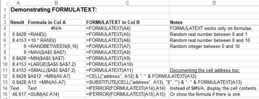 FORMULATEXT to Display the Formula in a Cell – Excel for Engineers